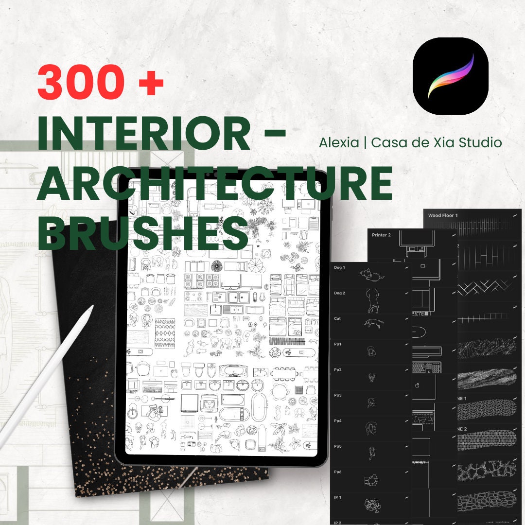 300 INTERIOR ARCHITECTURE PROCREATE Brushes Procreate Brush Set Floor ...