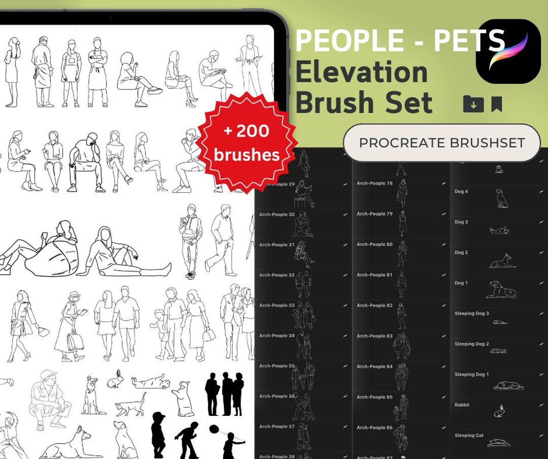 Vector Elevation HUMAN & PETS Stamps | Procreate Brush Set ...