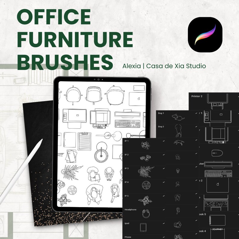 OFFICE FURNITURE Brushes | Procreate Brush Set | Floor Plan Brushes ...