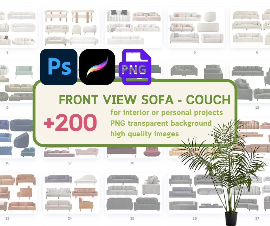 Premium Front View Sofa and Couch PNG Pack | Interior Design ...