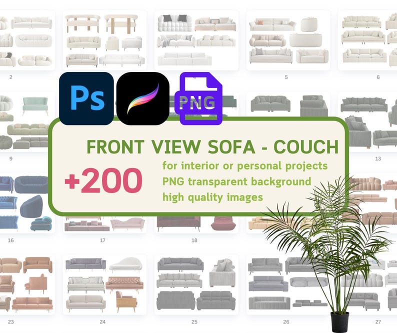 Premium Front View Sofa and Couch PNG Pack | Interior Design ...
