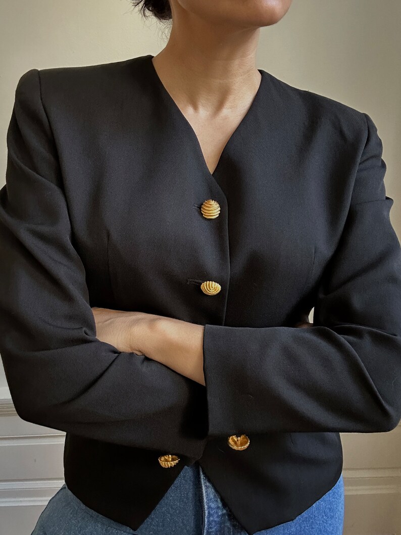 Vintage Black Fitted Gold Button Elegant Blazer Jacket - Etsy