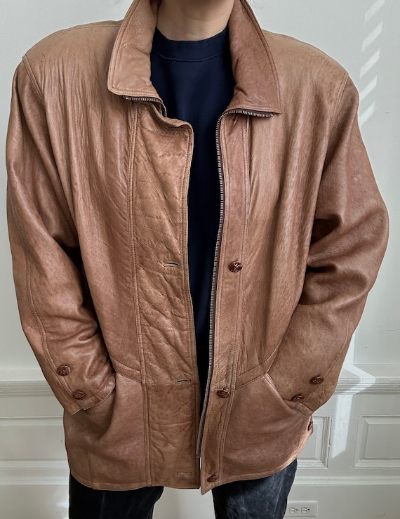 Vintage Tan Leather Oversized Distressed Western Styl… - Gem