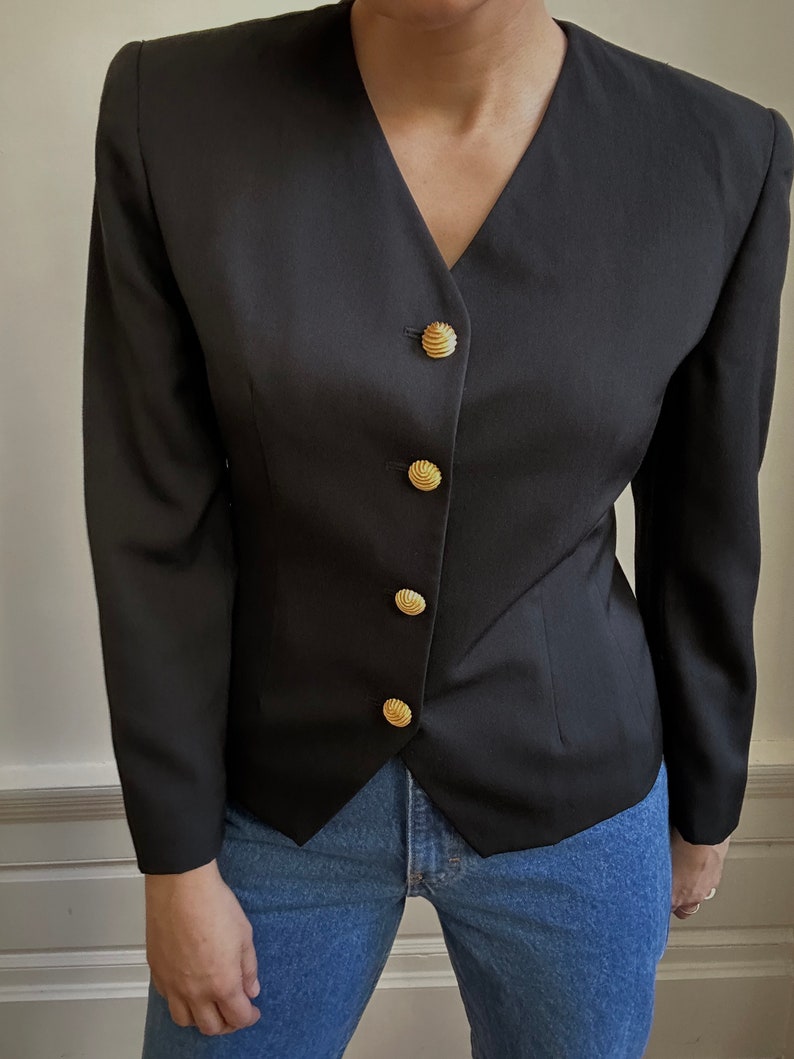 Vintage Black Fitted Gold Button Elegant Blazer Jacket - Etsy