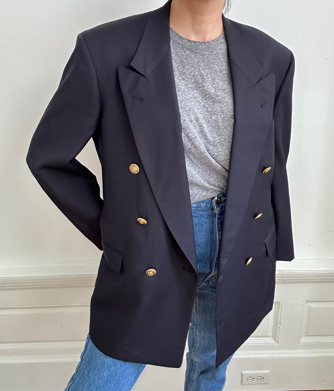 Vintage Aquascutum of London Navy Blue Oversized Double Breasted Preppy ...