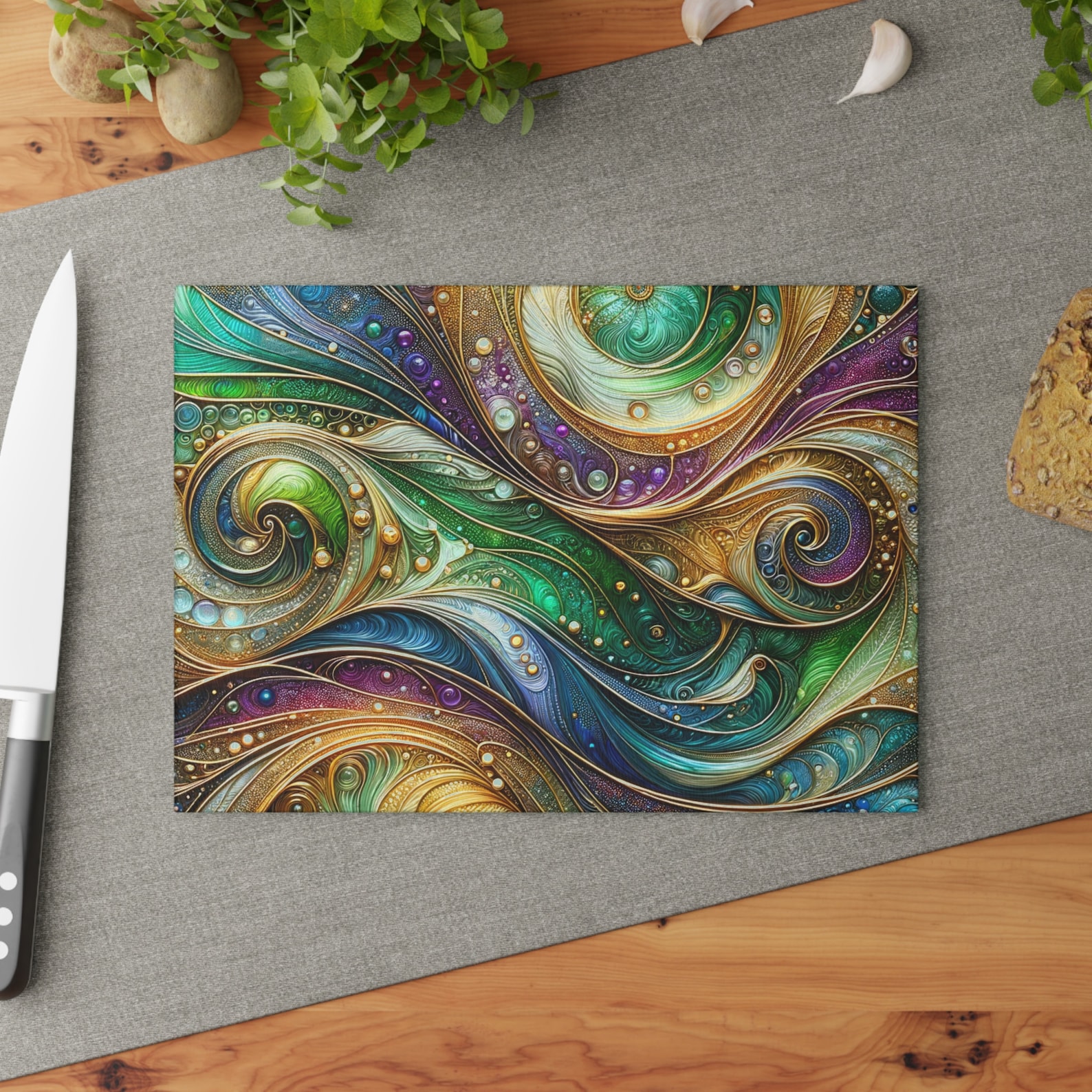 Glass Cutting Board, Green Kitchen Board, Kitchen Decor, Glass Platter ...