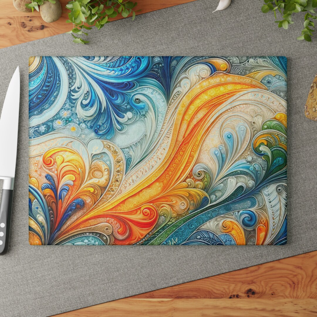 Glass Cutting Board, Swirling Desighn, Stunning Look, Kitchen Board ...