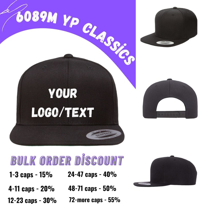 6089M YP Classics Premium Flat Bill Snapback, Personalized Flat Bill Caps, Snapback Hats, Flat ...