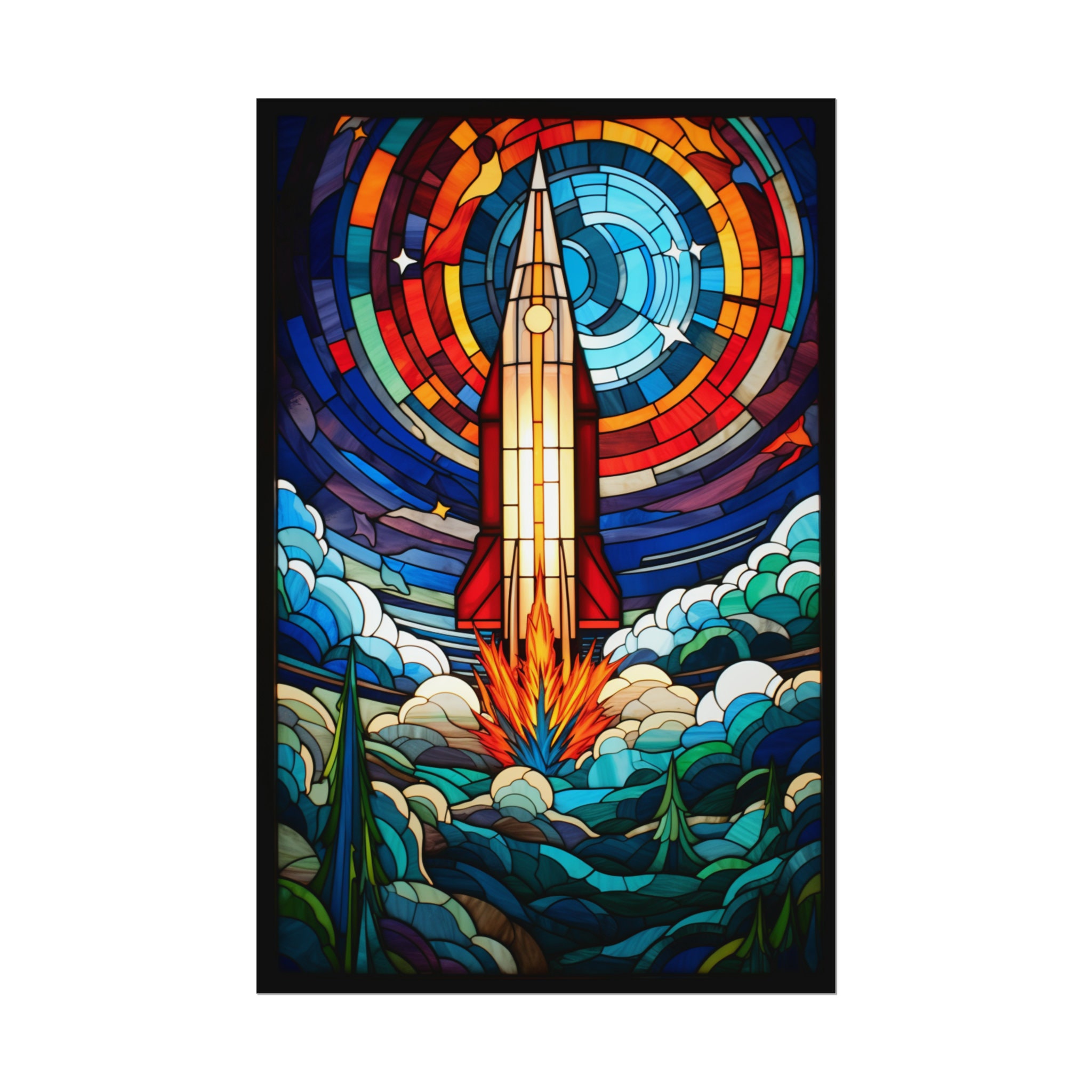 Stained Glass Rocket IV Poster - Etsy