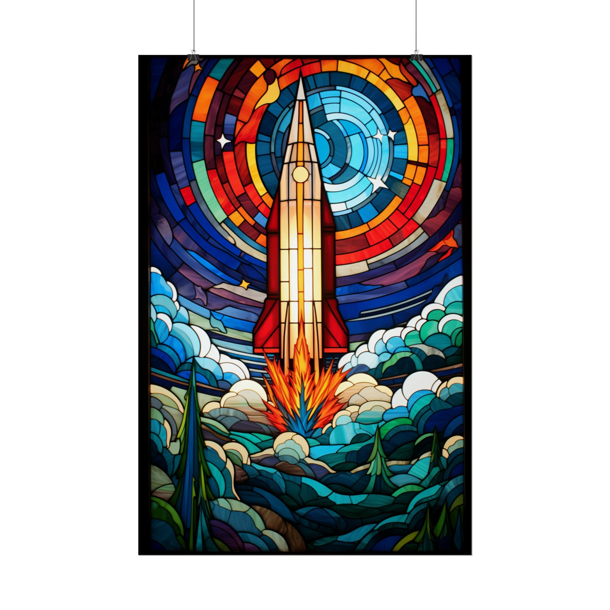 Stained Glass Rocket IV Poster - Etsy