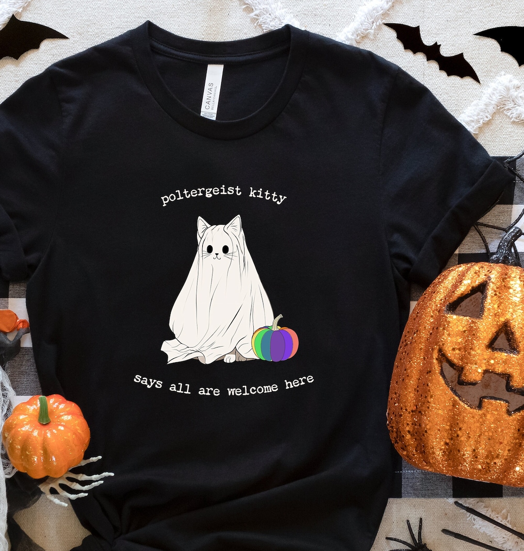 Poltergeist Kitty Bella + Canvas 3001 T-shirt | Cute Cat in Ghost ...