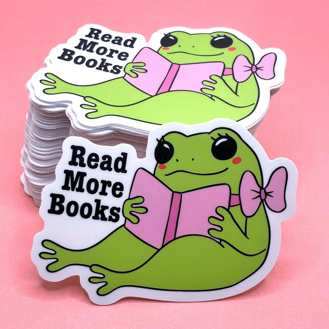 Cute Frog Reading Sticker Read More Books Vinyl Sticker Progressive ...