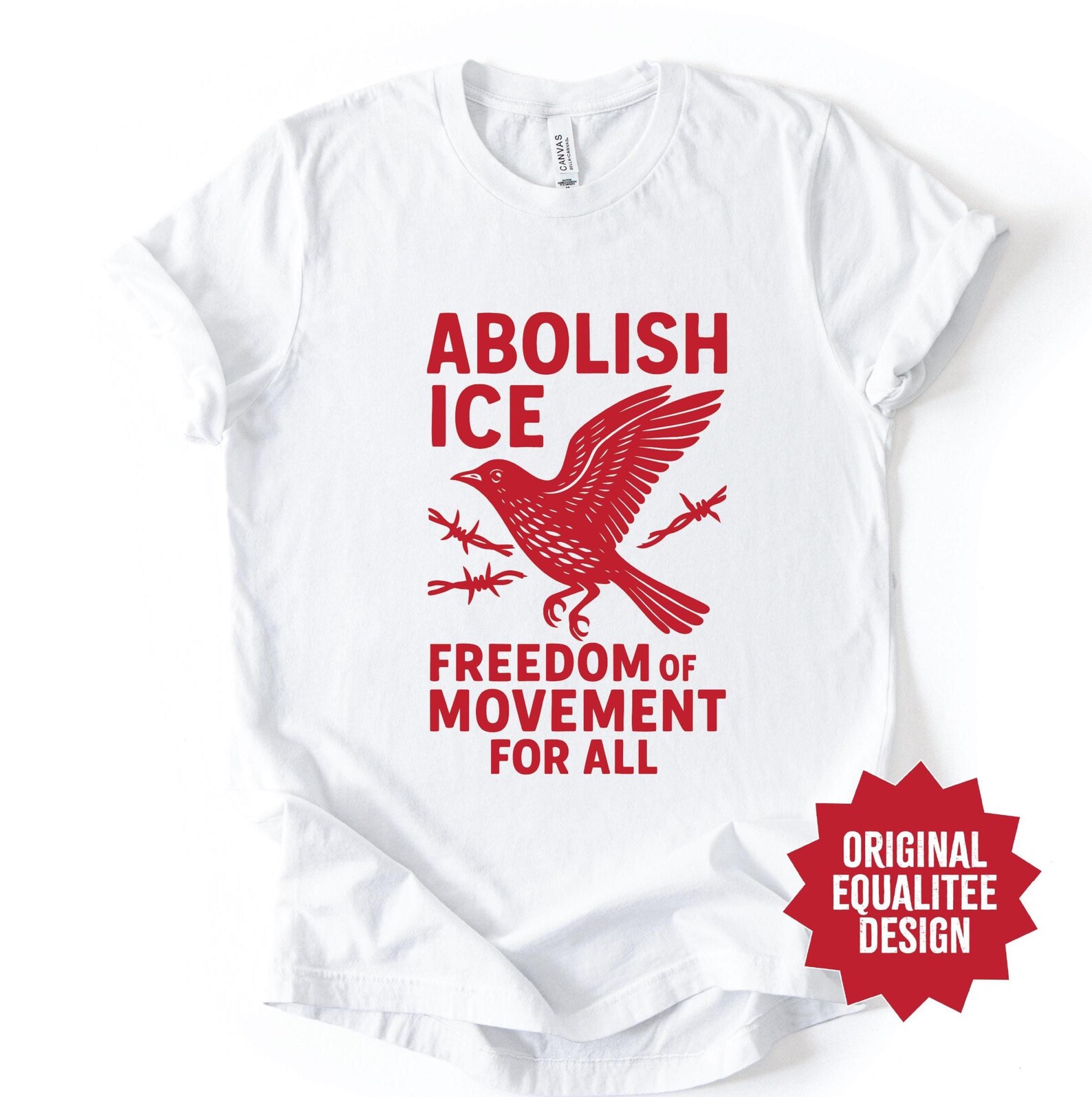Abolish ICE Shirt, Freedom of Movement for All Tee, Linocut Bird ...