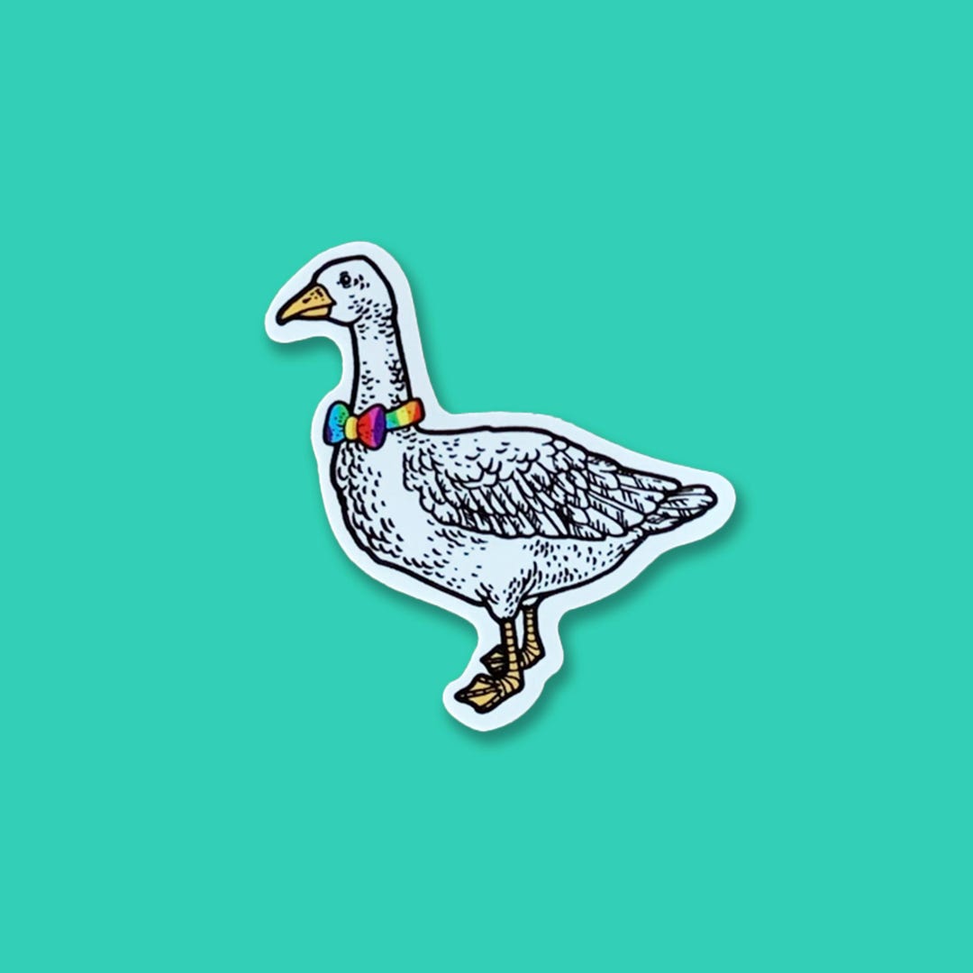 Cute Goose Wearing a Rainbow Bow Tie Vinyl Sticker, Perfect for Water ...