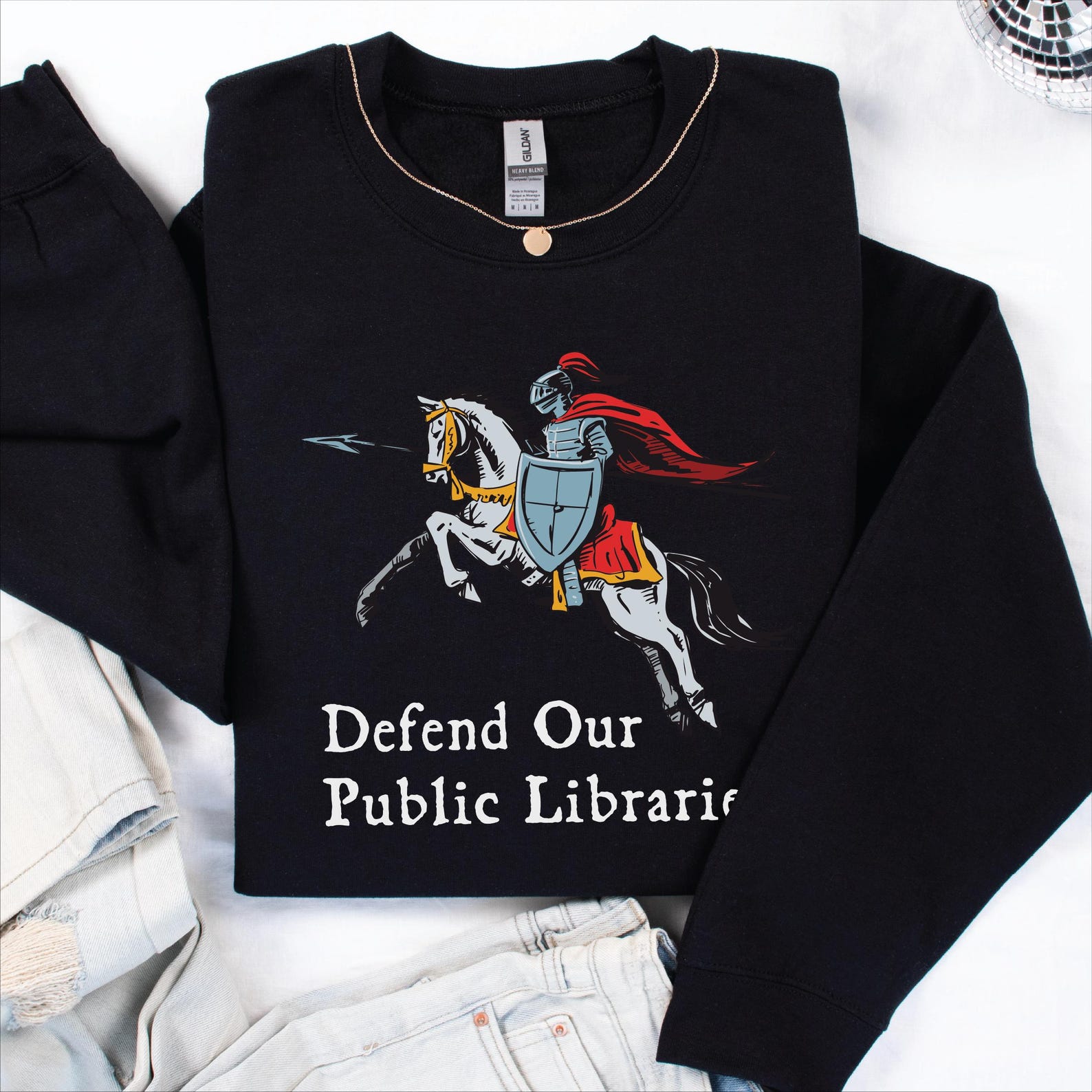 Defend Our Public Libraries Jousting Knight Gildan Sweatshirt - Library ...