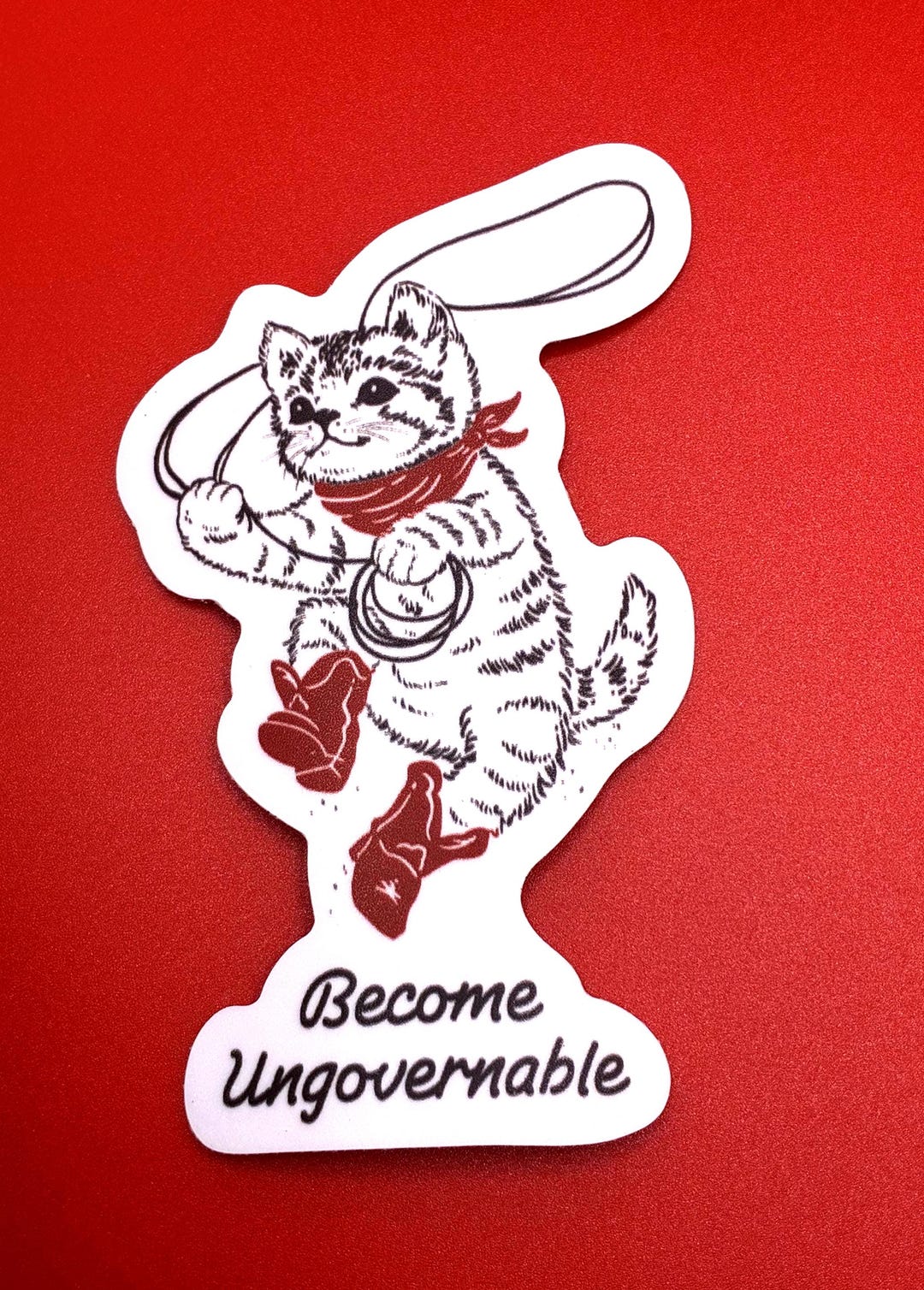 Become Ungovernable Cowboy Cat Sticker Cute Rebel Cat With Lasso ...