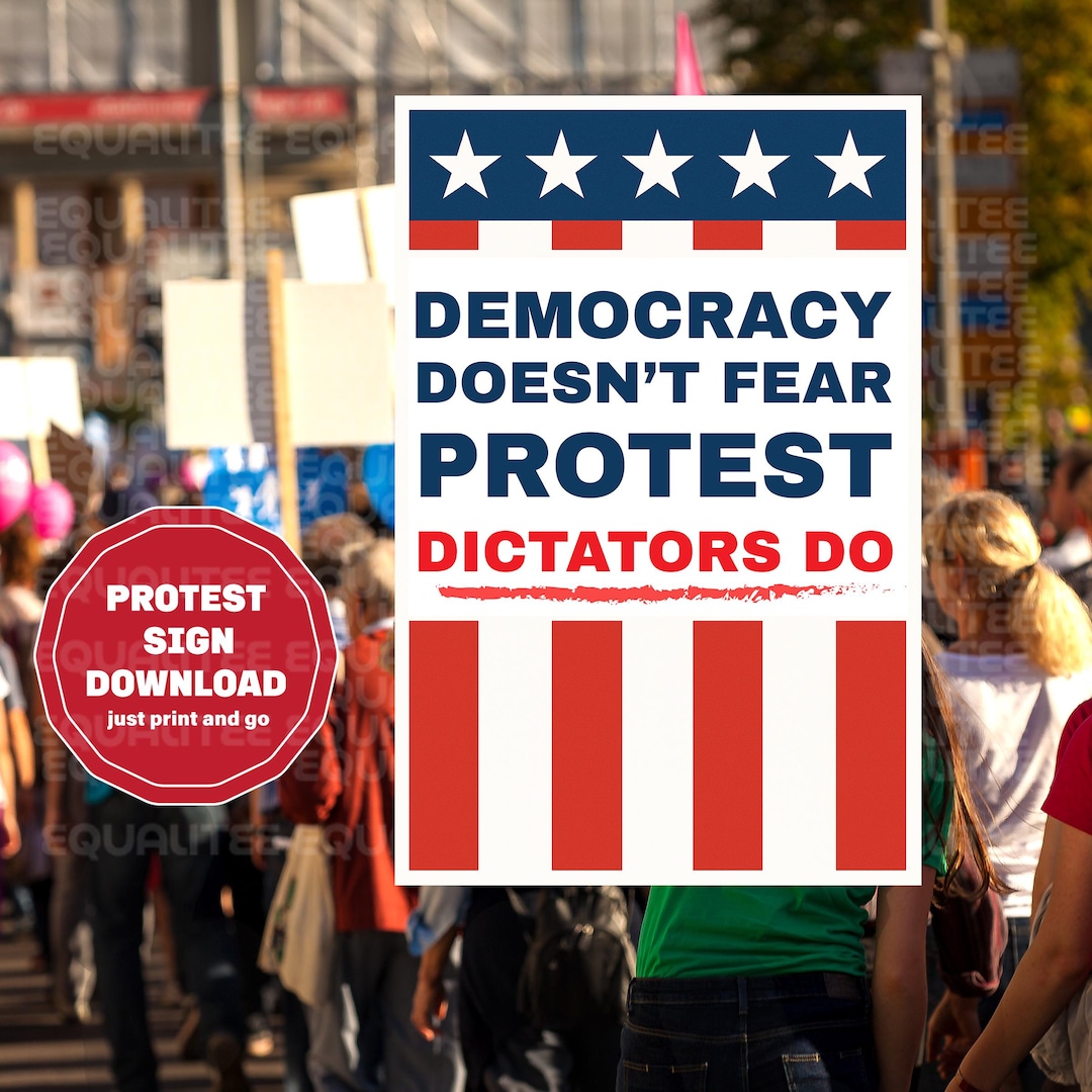 No Kings Protest Sign Democracy Doesn’t Fear Protest Patriotic Red ...