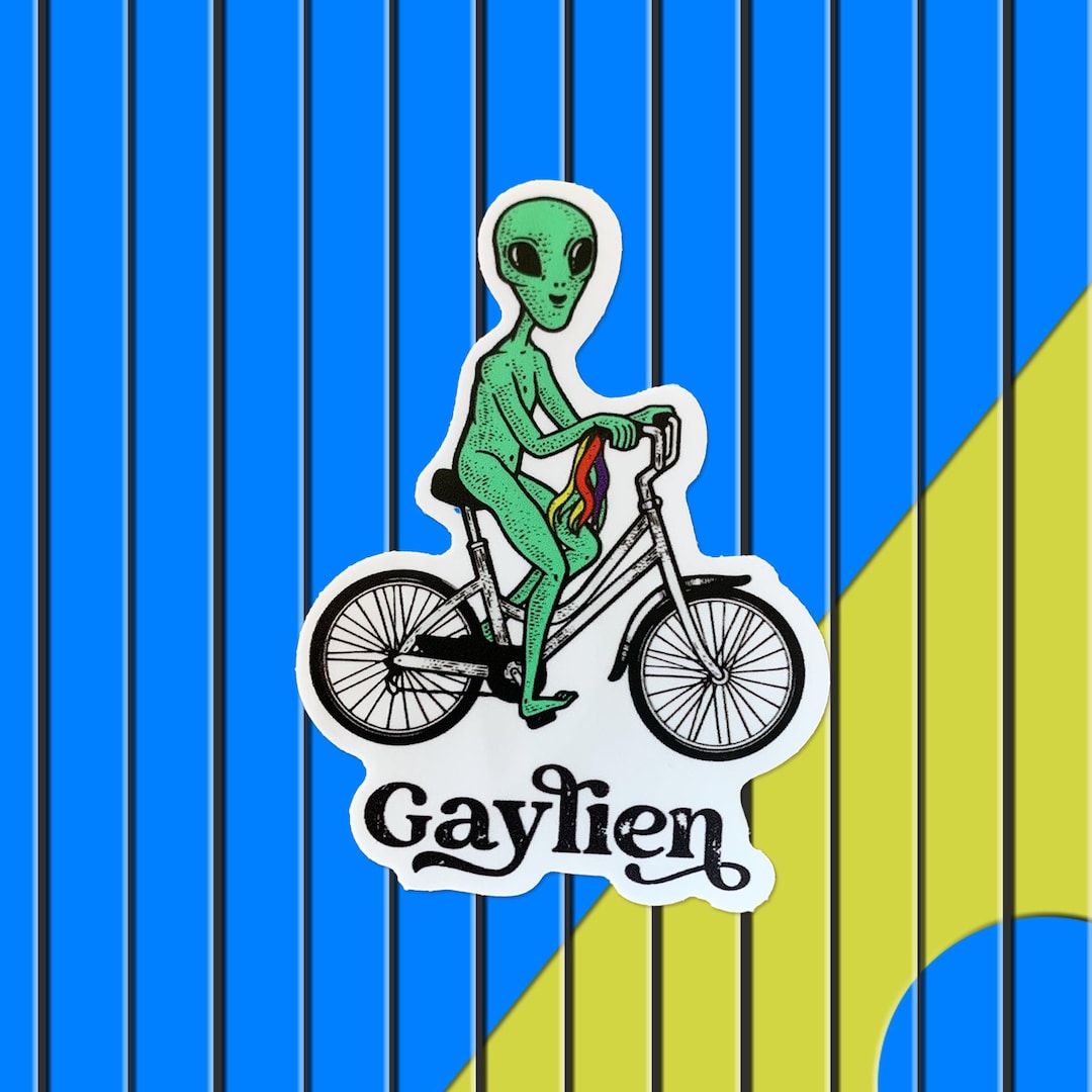 Gaylien Sticker – Cute Alien on Bicycle, LGBTQ+ Pride Sticker, Funny ...