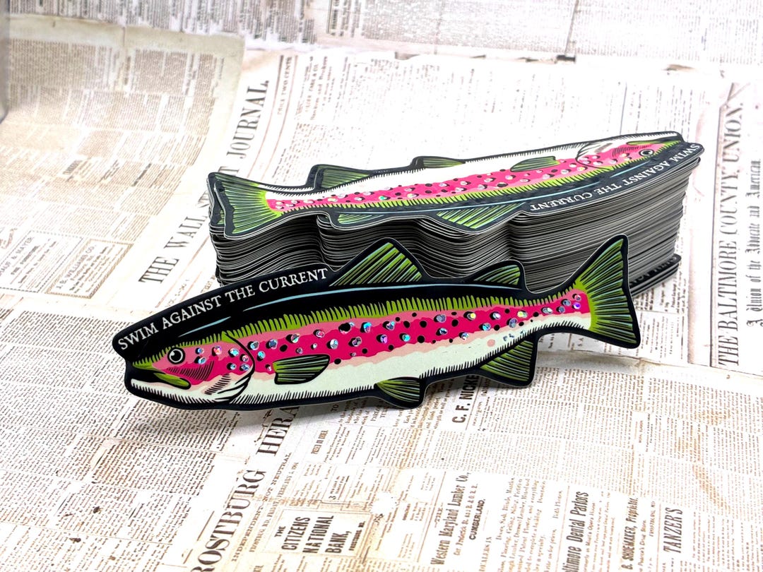 Swim Against the Current Glitter Fish Sticker Progressive Salmon ...