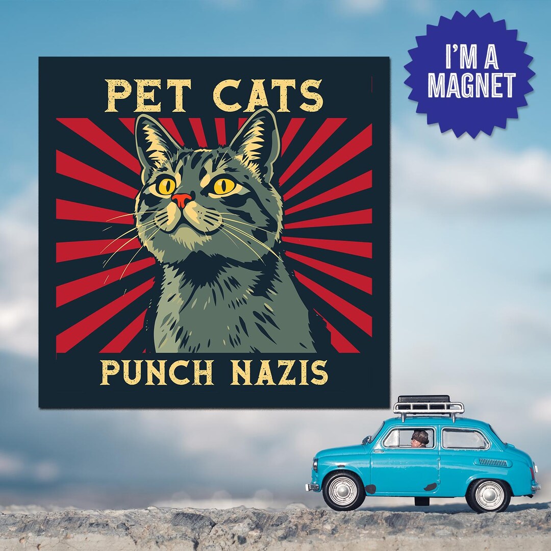 Pet Cats, Punch Nazis Car Magnet - Anti-fascist Bumper Sticker ...