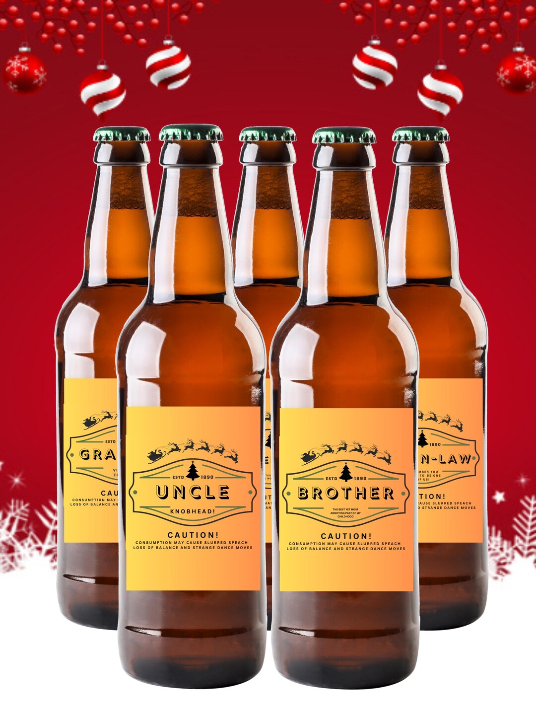 Set of 3 Waterproof Beer Bottle Labels Christmas Dad Daddy Uncle ...