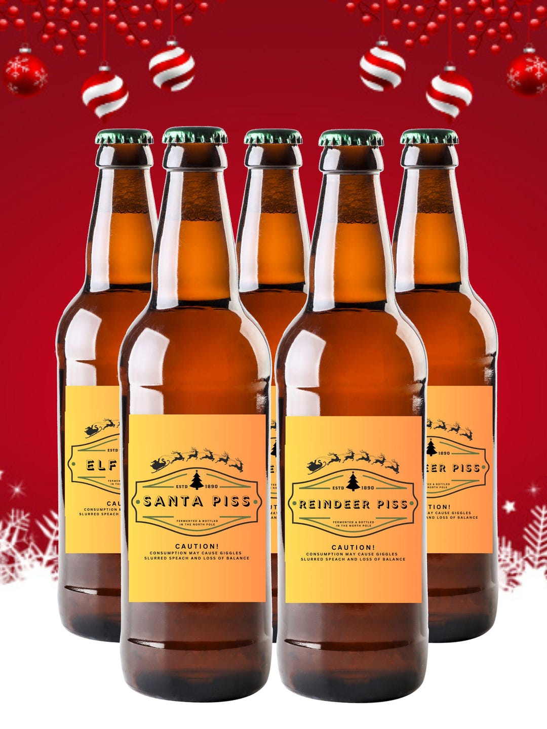 Set of 3 Waterproof Beer Bottle Labels Christmas Secret Santa Piss ...