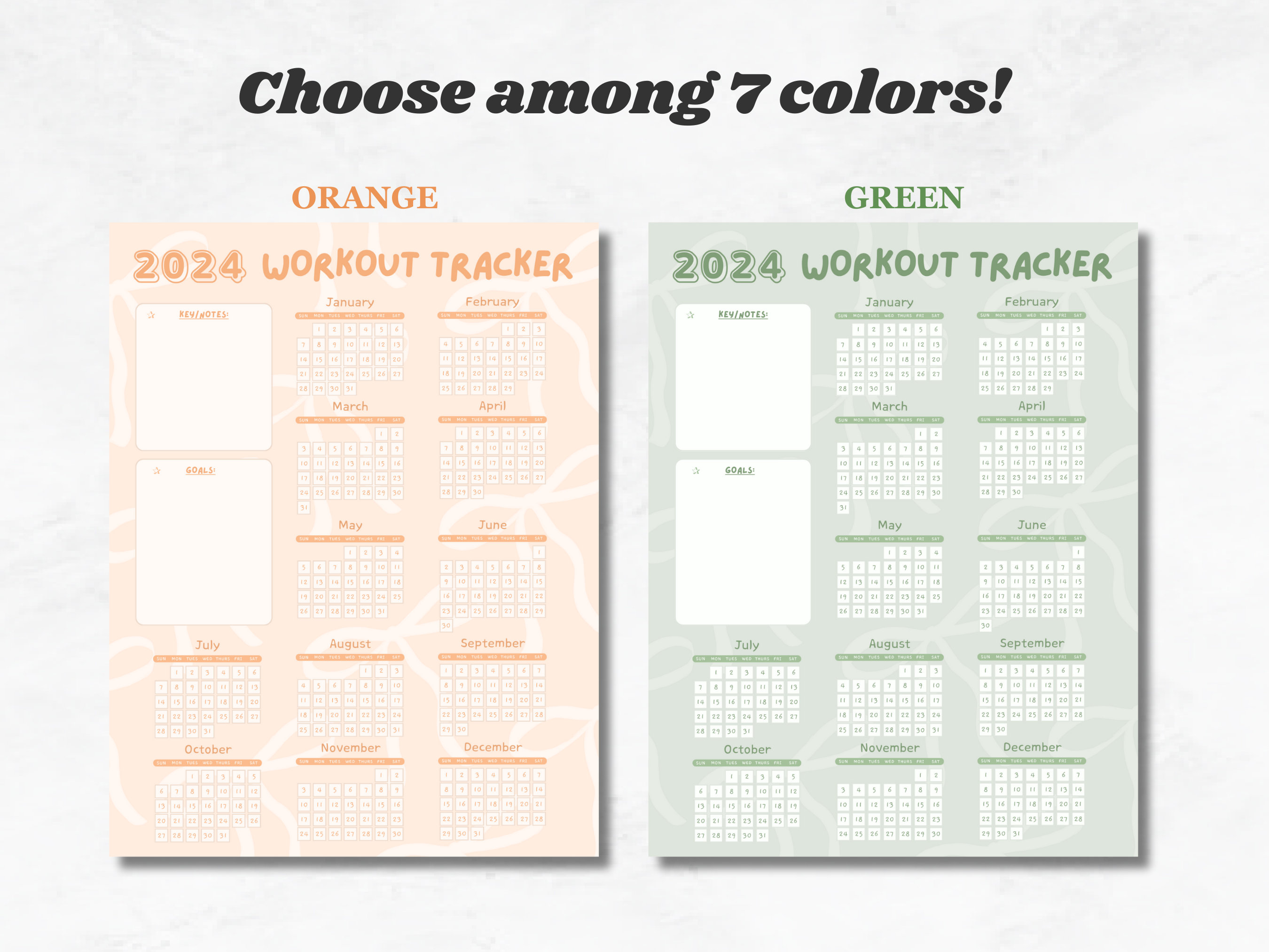 2024 Workout Tracker, Annual Fitness Habit Journal Digital Download ...