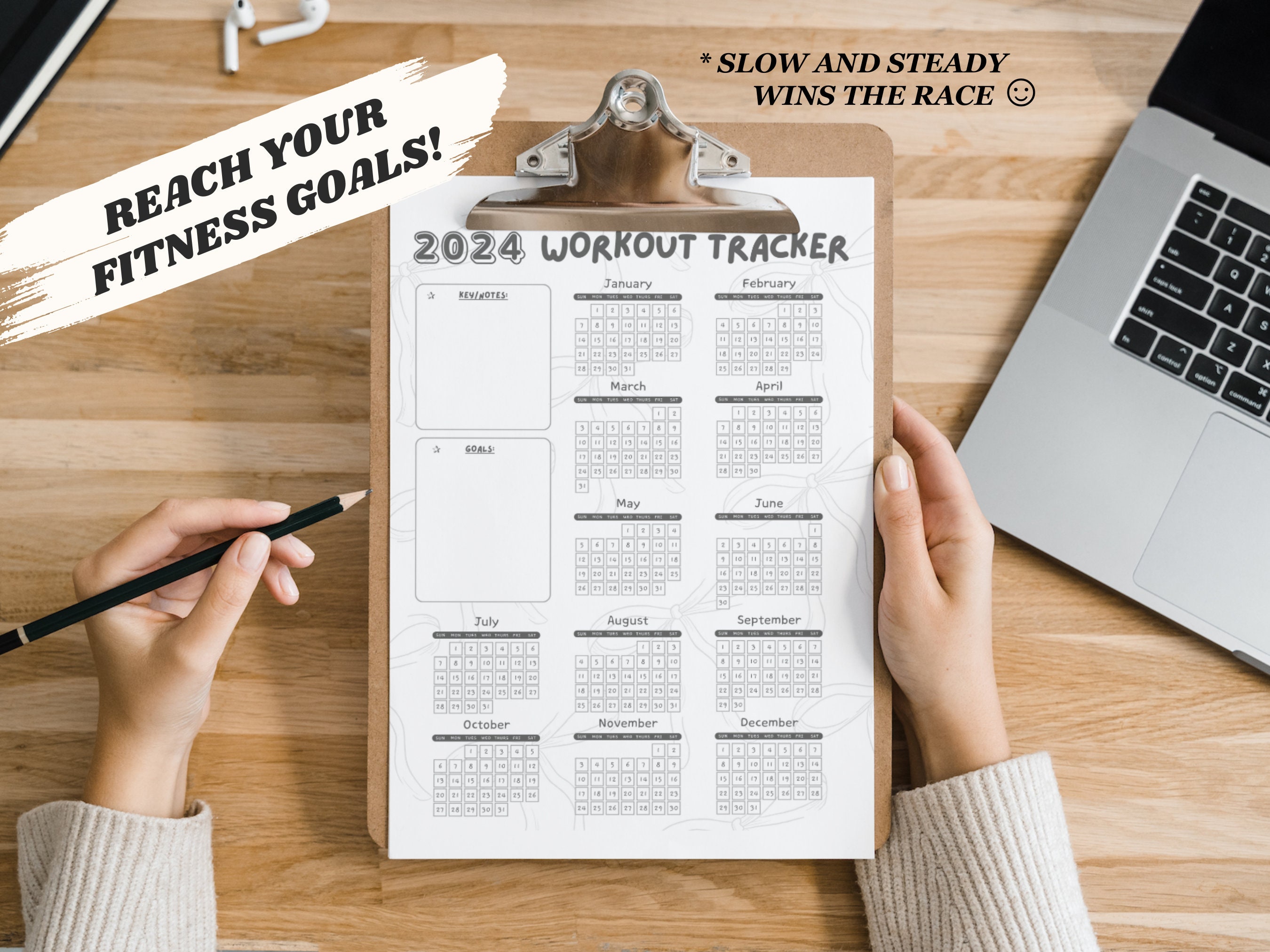 2024 Workout Tracker, Annual Fitness Habit Journal Digital Download ...