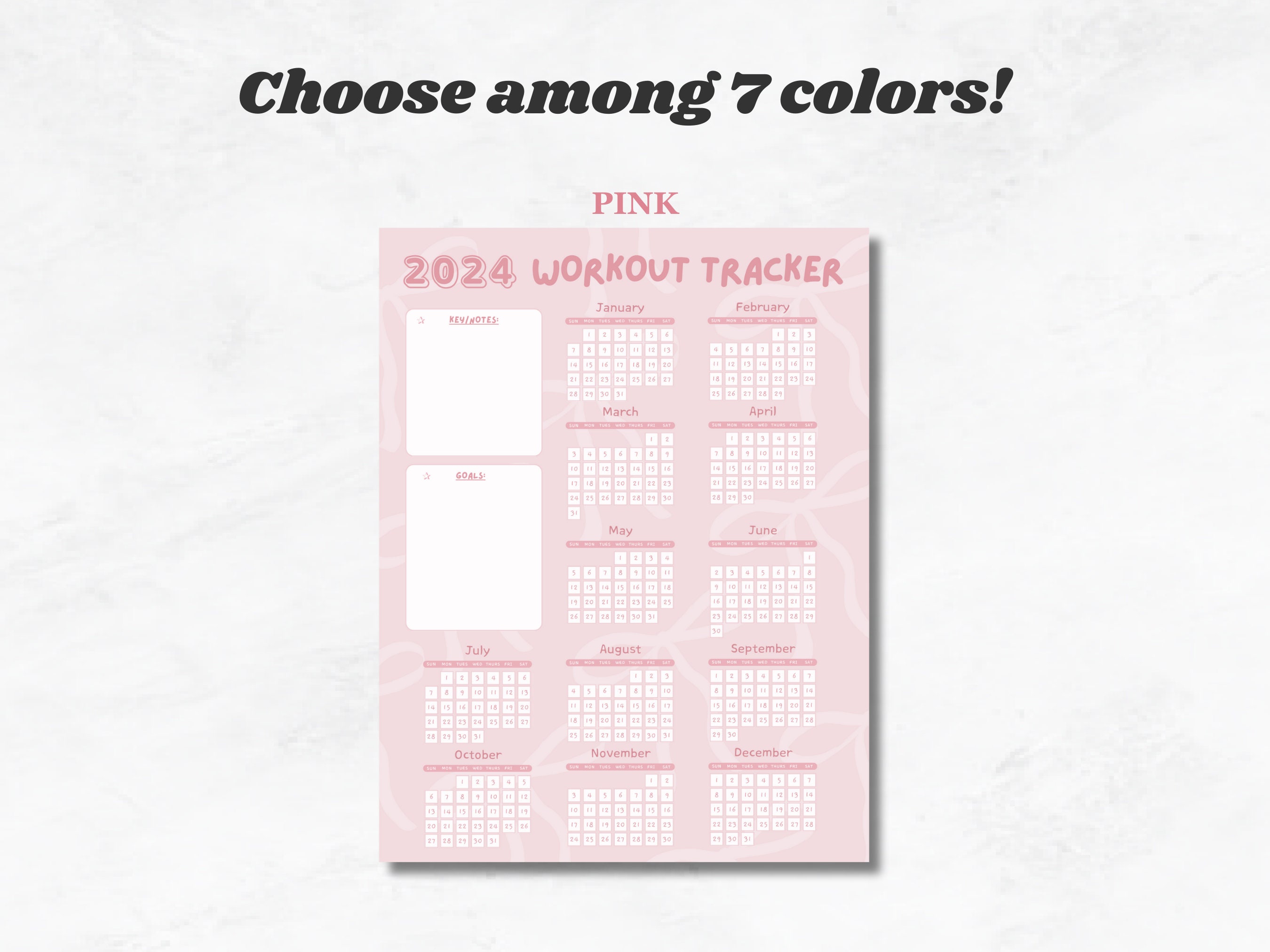 2024 Workout Tracker, Annual Fitness Habit Journal Digital Download ...