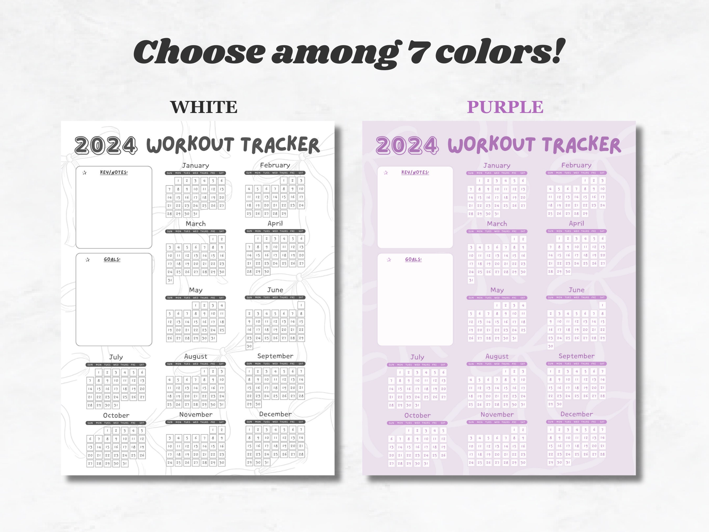 2024 Workout Tracker, Annual Fitness Habit Journal Digital Download ...