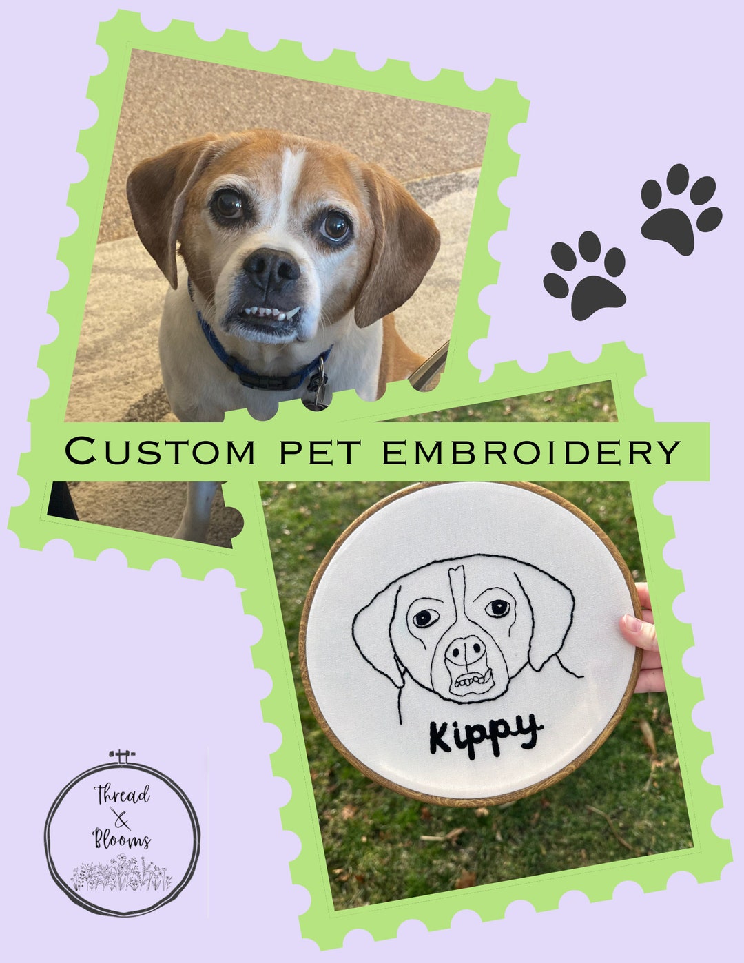 Custom Pet Embroidered Portraits - Etsy