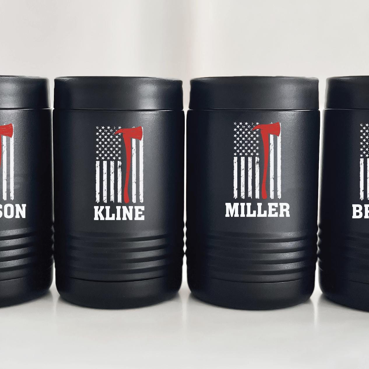 Thin Red Line Firefighter Can Cooler - Custom Fire Department Design - Etsy