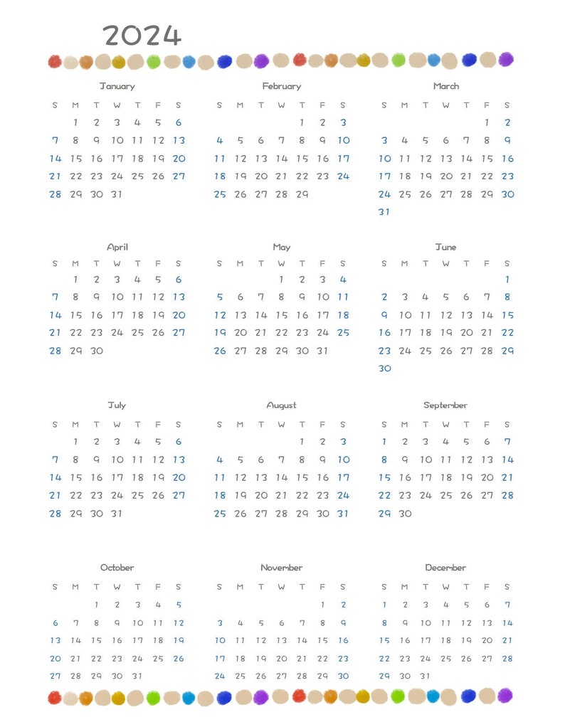 2024 & 2025 Full Year at a Glance Calendar, Rainbow Pom Pom - Etsy ...