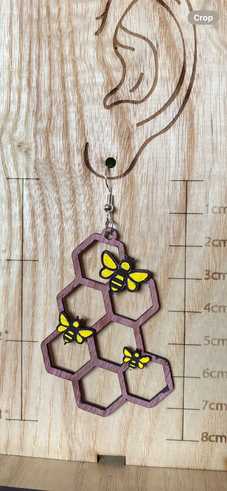 Solid Purple Heart Wood Honeycomb With Bees Earrings - Etsy
