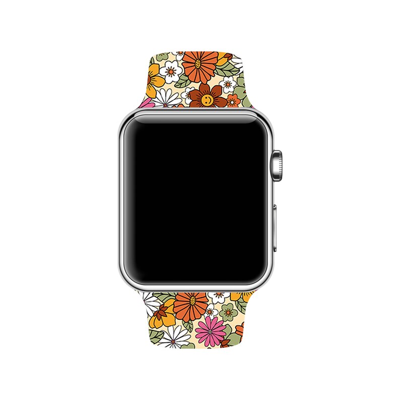Retro Floral, Painted Watch Band Compatible With Apple Watch Series 1-9 ...
