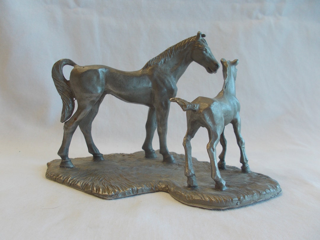 Pewter~horse~figurine / Statue~mare and Foal~signed~rawcliffe~fine ...
