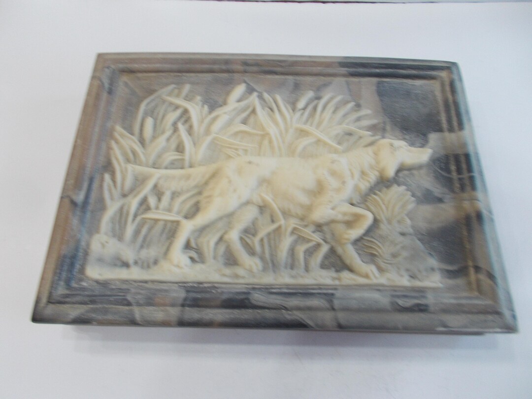 Large~walnut+incolay~box~casket~12 1/4" X 8 3/4"~irish Setter Dog ...