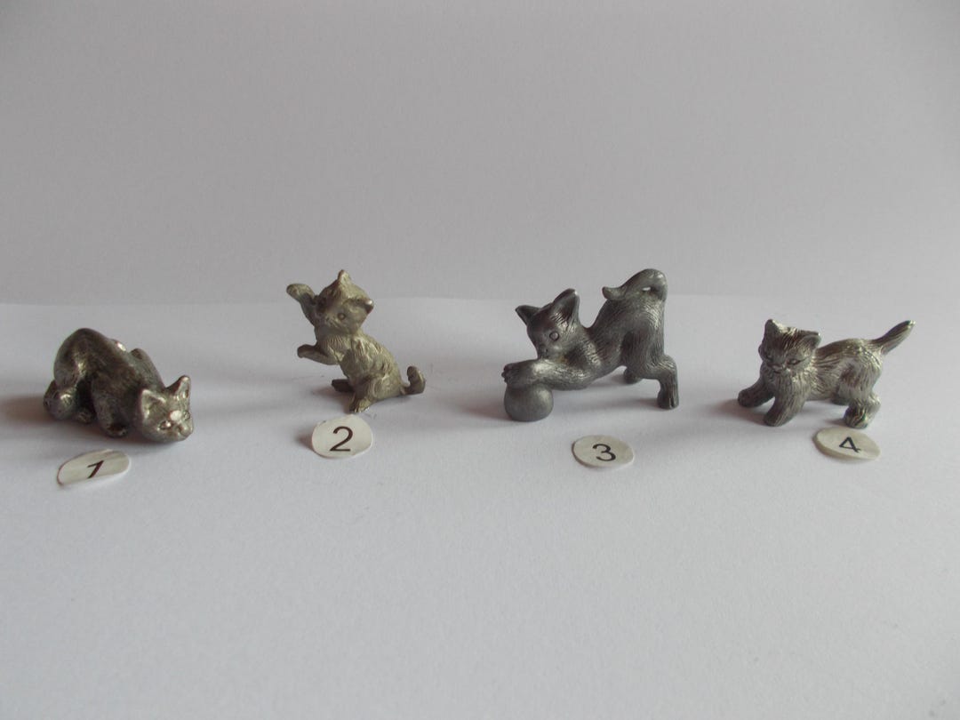 Vintage~pewter~cat~figurine~kitten~feline~signed~70's-80's~fine Pewter ...