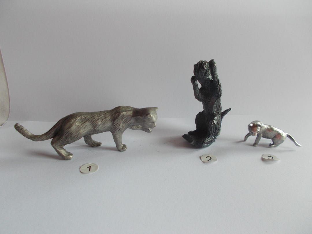 Vintage~pewter~cat~figurine~kitten~feline~signed~70's-80's~fine Pewter ...