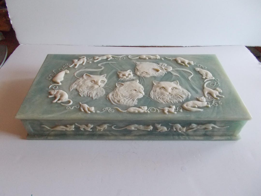 Large~incolay~cat~kitten~casket / Jewelry~box~3d~feline~stone~box ...