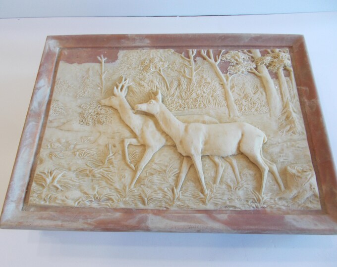 Large~walnut+incolay~box~casket~12 1/4" X 8 3/4"~white Tail~deer ...