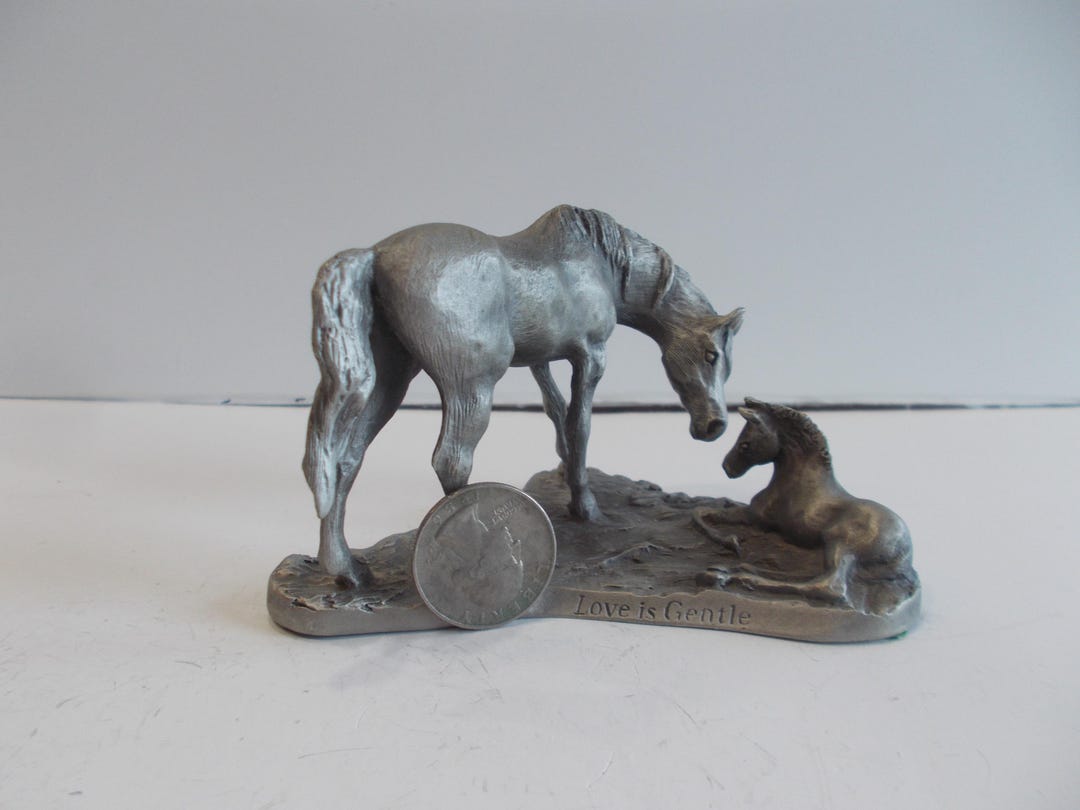 Pewter~horse~figurine / Statue~mare and Foal~signed~1977~fine Pewter~equestrian~gift~horse~pony ...