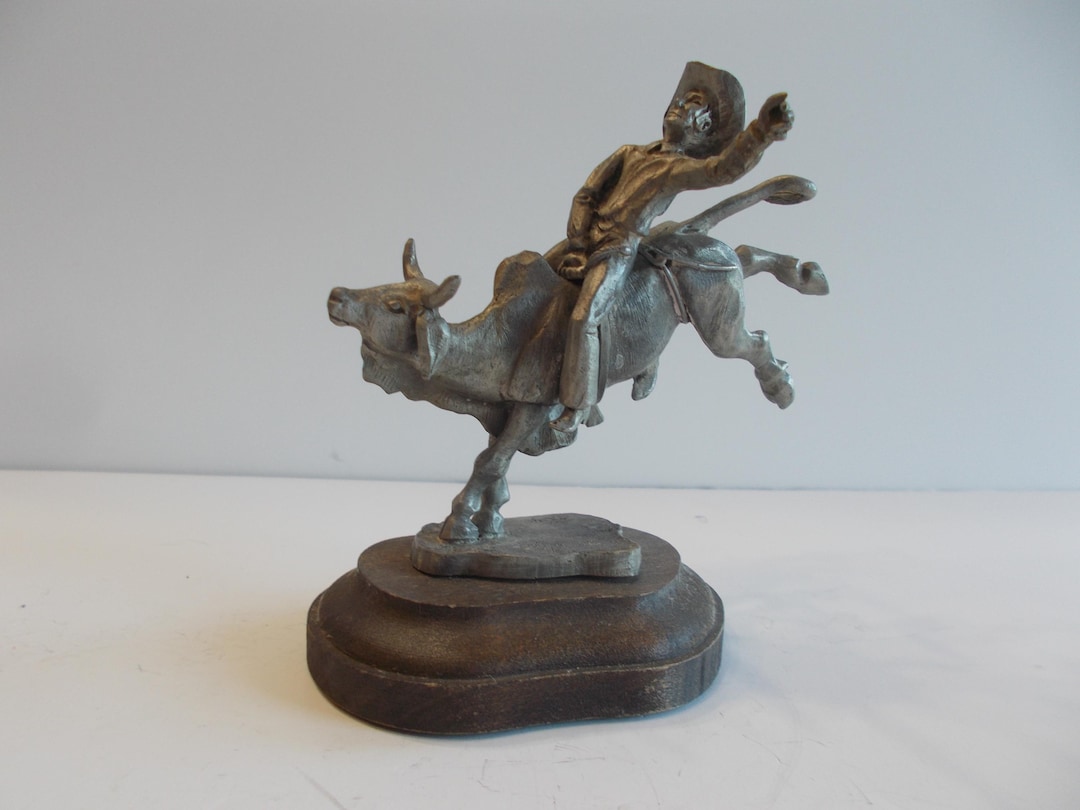 Vintage~pewter~bull Rider~figurine~statue~steer~cowboy~rodeo~5" Tall ...