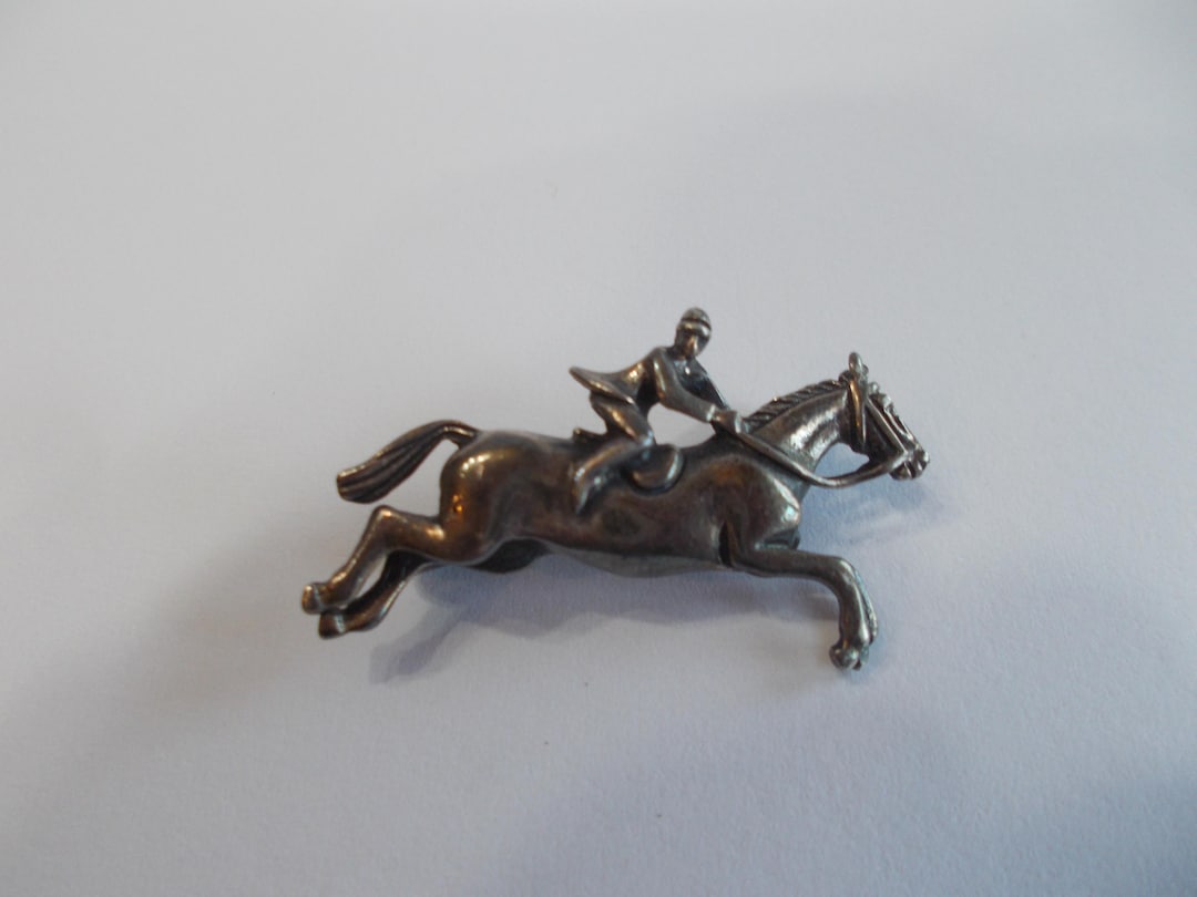 Sterling~silver~jumping~horse~pin~brooch~equestrian~jewelry~woman's~men ...