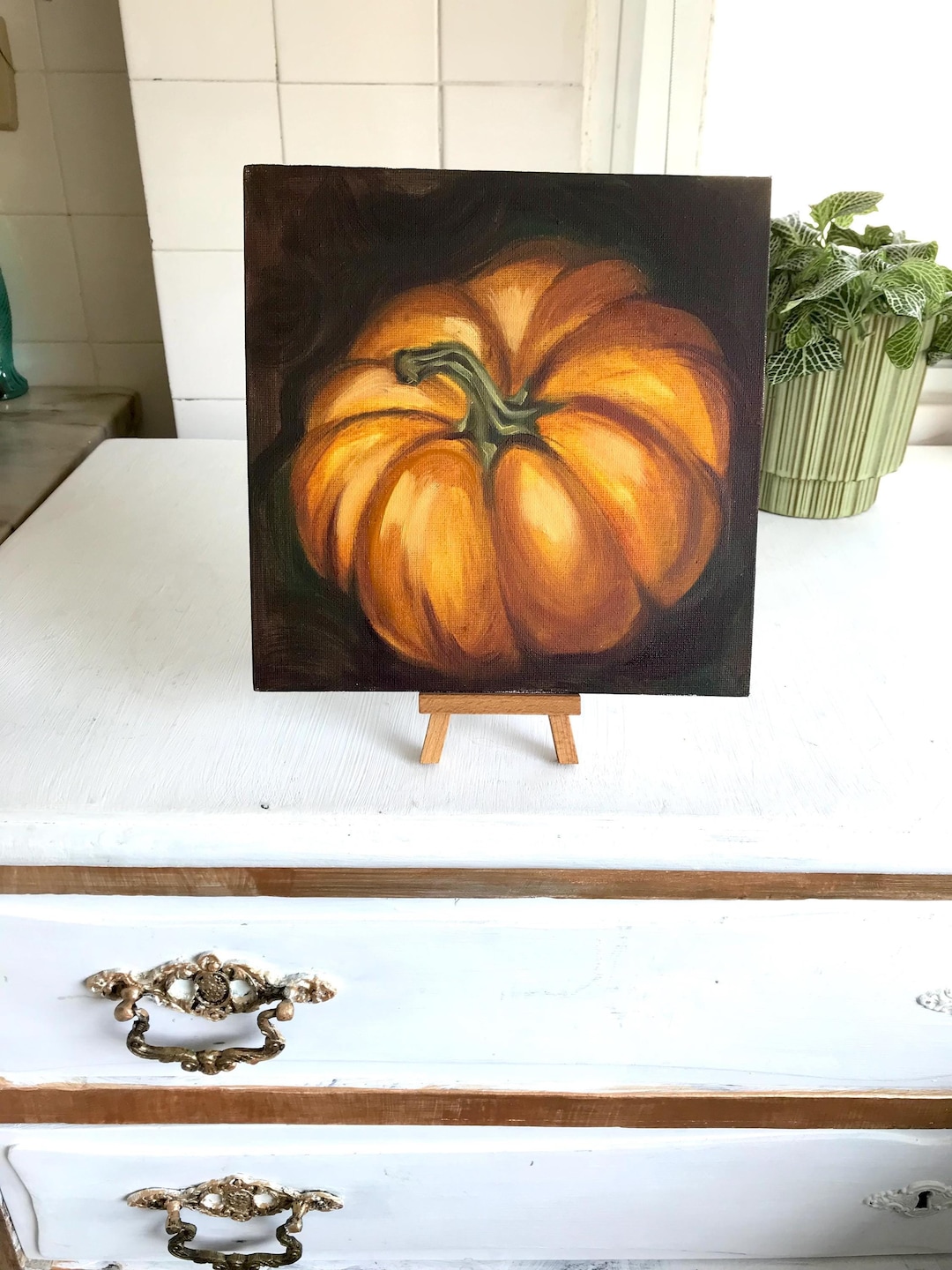 Pumpkin Oil Painting Original Hand Painted Square Canvas 8 by 8 Artwork ...