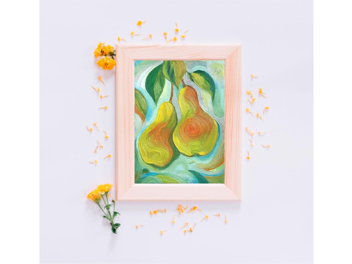 Tropical Pears Oil Painting Original Hand Painted Canvas Square Artwork ...
