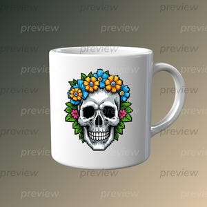 Floral Skull Clipart Bundle 10 PNG JPG Files Unique Pixel Art for ...