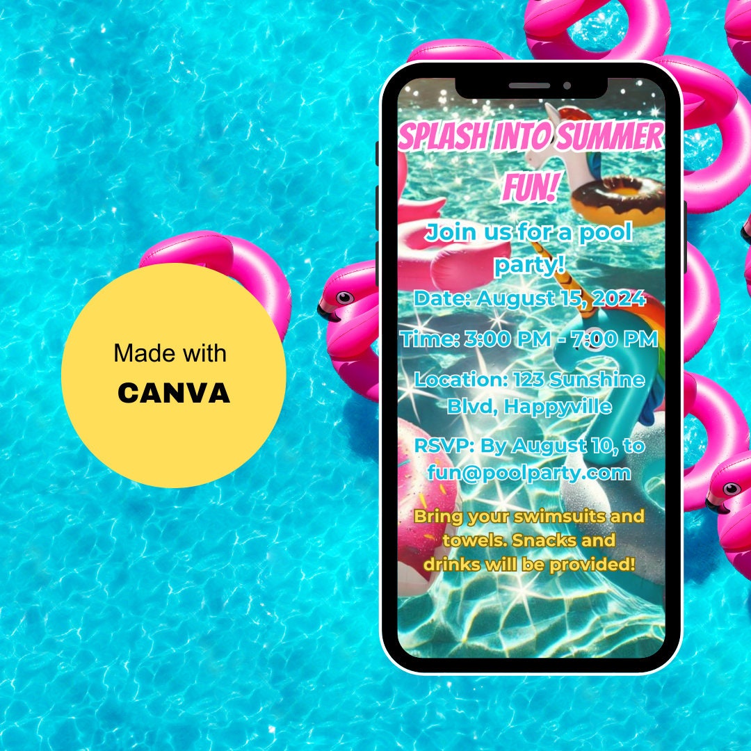 Customizable Pool Party Invitation Summer Fun Digital Download Canva ...