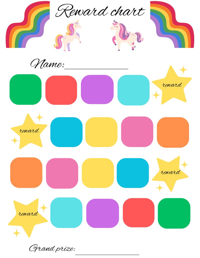Printable Kids Reward Chart | Colored Sticker Behavior Chart - Etsy