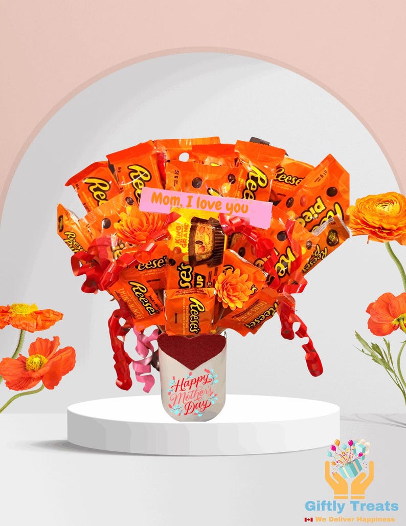 Custom Reese's Chocolate Bouquet With Personalized Mug, Valentines Day ...